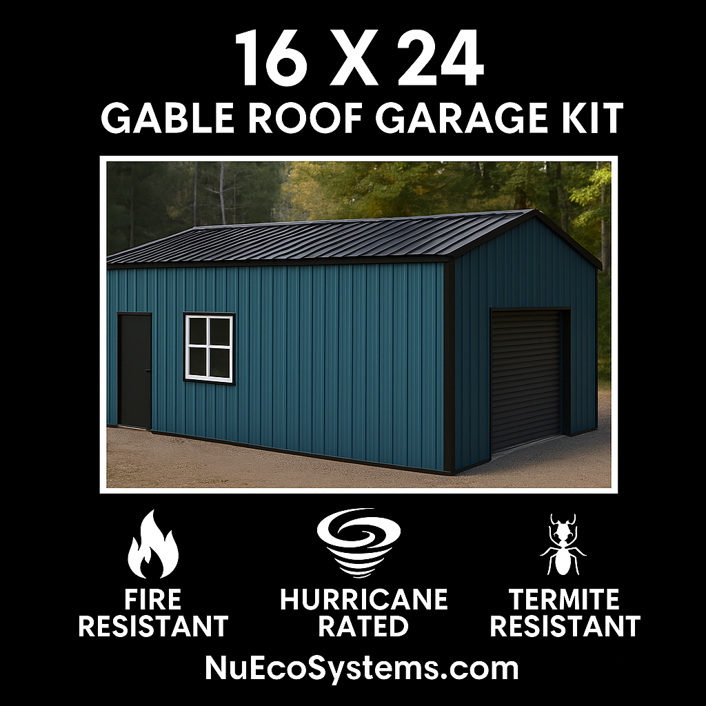 16 X 24 GABLE ROOF GARAGE KIT – Nuecosystems