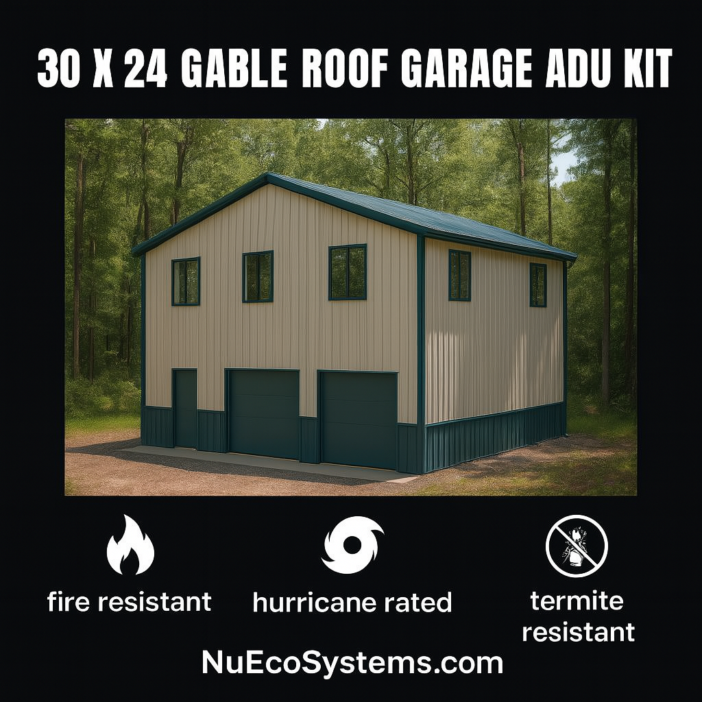 30 X 24 GABLE ROOF GARAGE ADU KIT – Nuecosystems