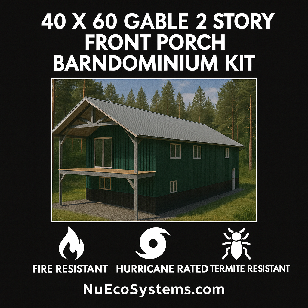 40 X 60 GABLE 2 STORY FRONT PORCH BARNDOMINIUM KIT – Nuecosystems