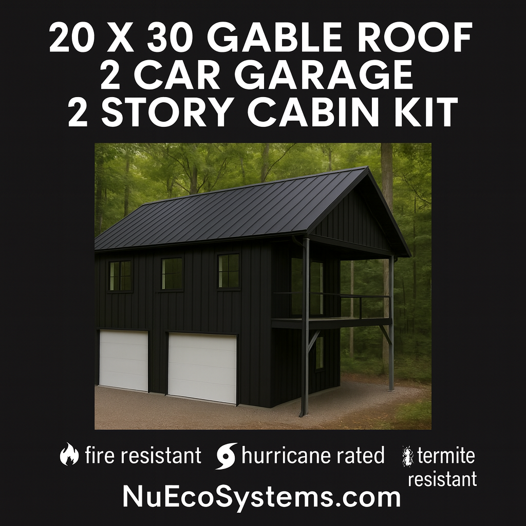 20 X 30 GABLE ROOF 2 CAR GARAGE 2 STORY CABIN KIT – Nuecosystems