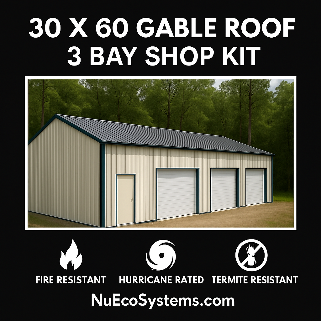 30 X 60 GABLE ROOF 3 BAY SHOP KIT – Nuecosystems