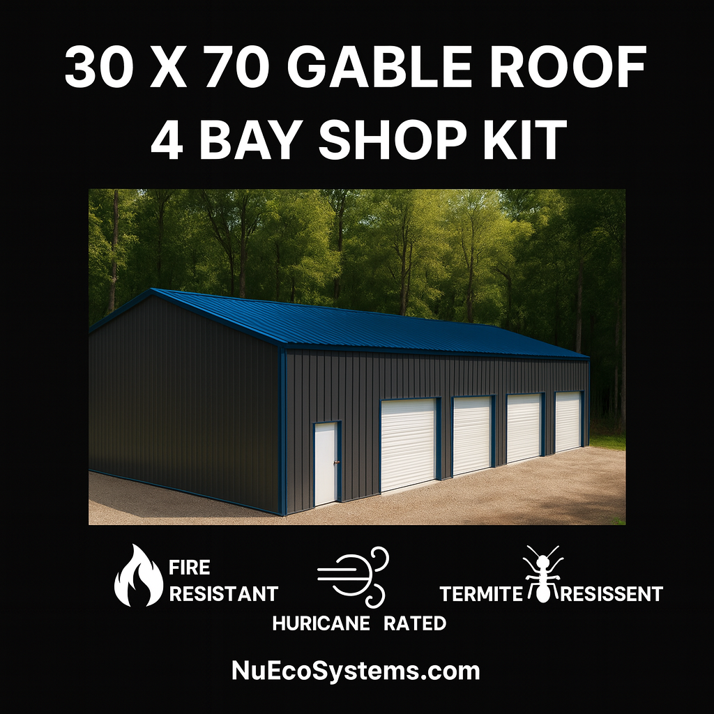30 X 70 GABLE ROOF 4 BAY SHOP KIT – Nuecosystems