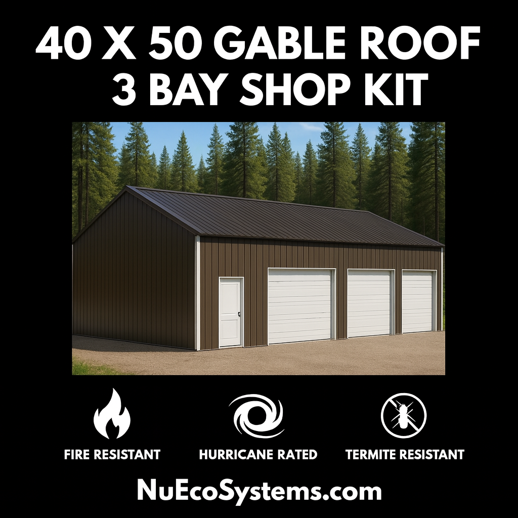 40 X 50 GABLE ROOF 3 BAY SHOP KIT – Nuecosystems