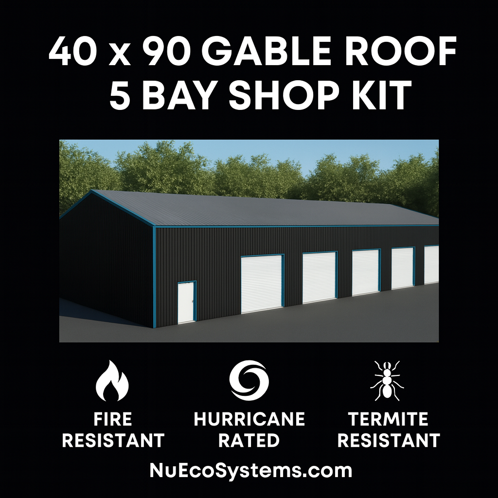 40 X 90 GABLE ROOF 5 BAY SHOP KIT - Nuecosystems