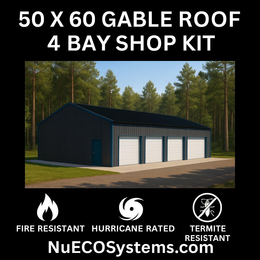 50 X 60 GABLE ROOF 4 BAY SHOP KIT – Nuecosystems
