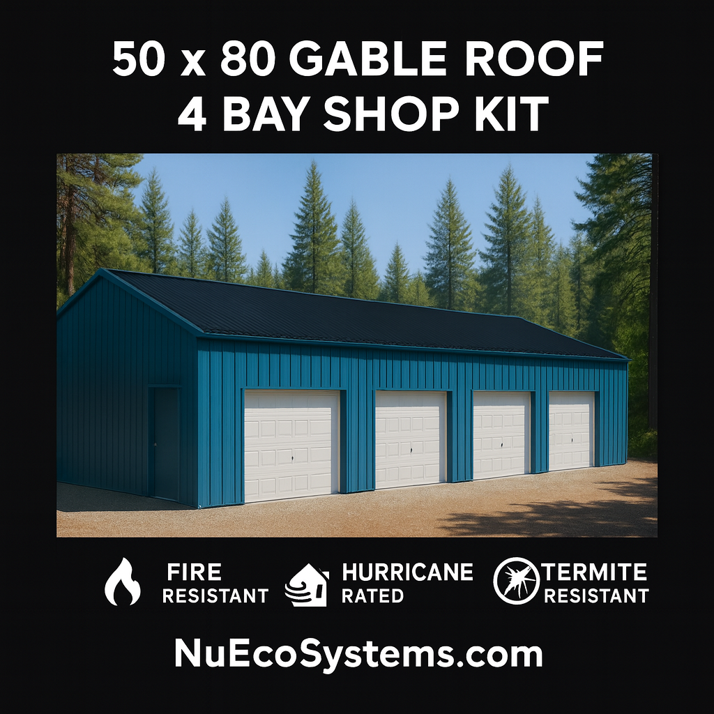 50 X 80 GABLE ROOF 4 BAY SHOP KIT – Nuecosystems