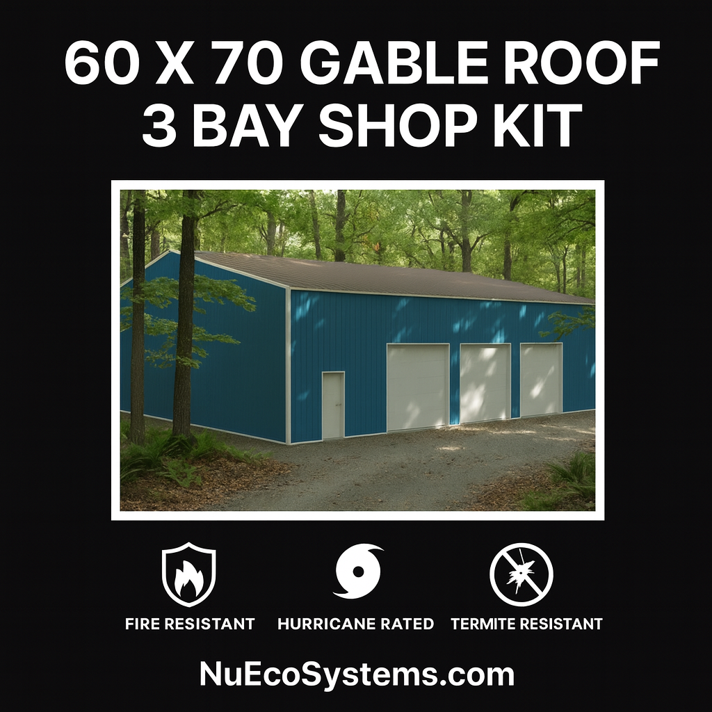 60 X 70 GABLE ROOF 3 BAY SHOP KIT – Nuecosystems